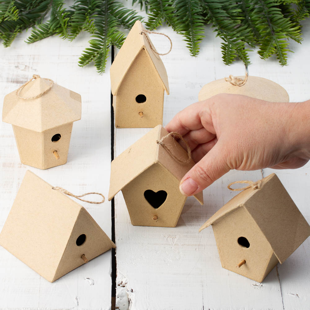 Premade Mini Paper Mache Birdhouses (Set of 6) – Ninnys Napkins