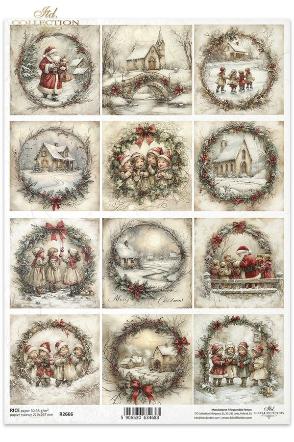 Decoupage Rice Paper - Winter Wreath Scenes – Ninnys Napkins